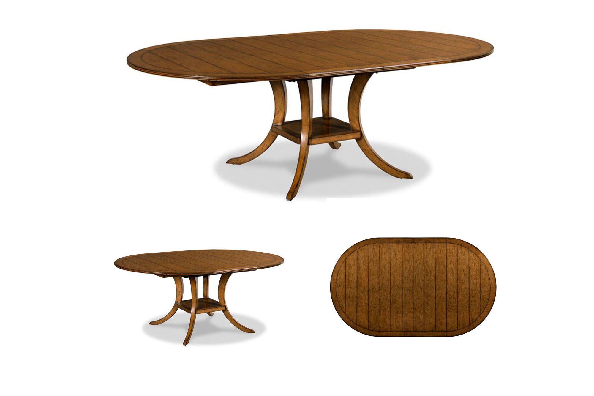 54-90 inch Round to Oval Planked Walnut Dining Table for Casual Country ...