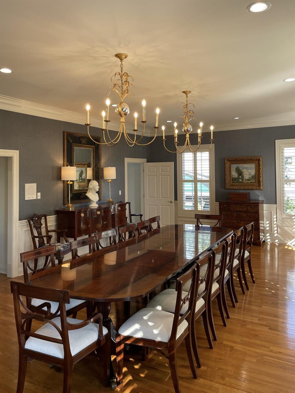 12 foot double pedestal dining table seats 14 people. Long-grain dining ...