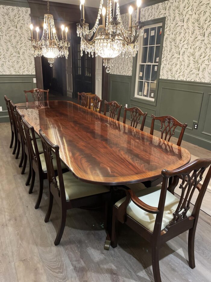 12 foot double pedestal dining table seats 14 people. Long-grain dining ...