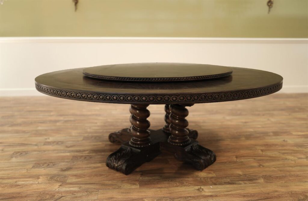 Large Round Walnut Dining Table, Rustic Casual Finish