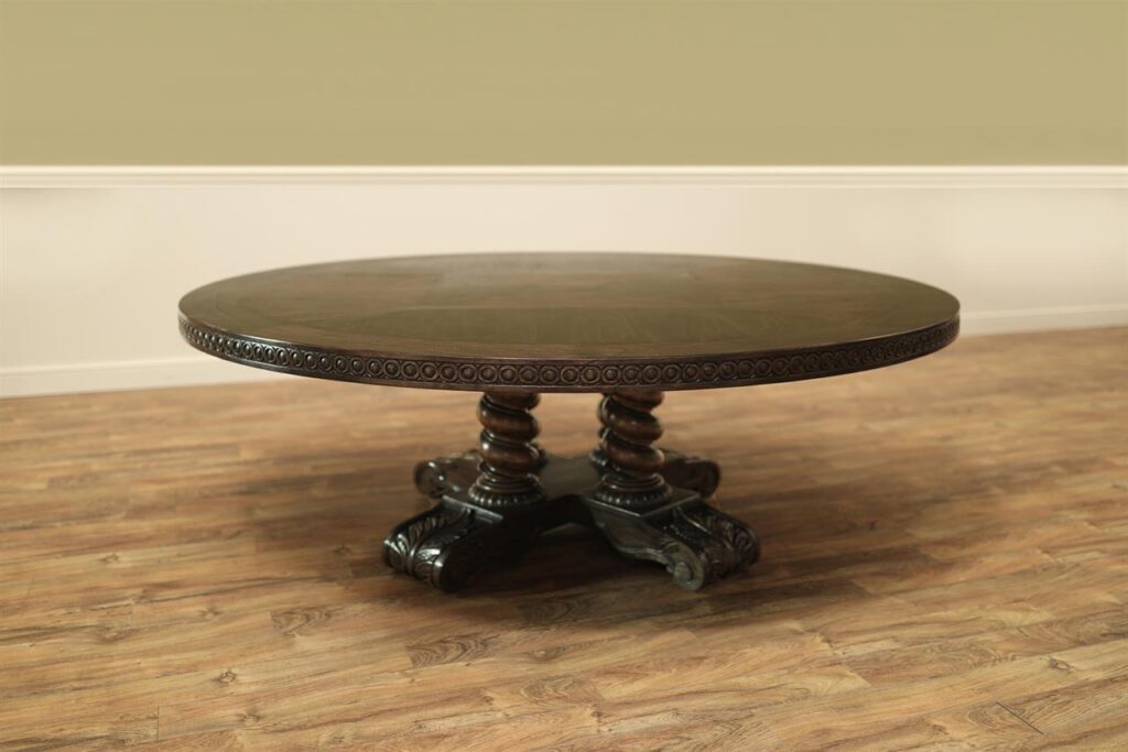 Large round chestnut finished solid oak dining table with rustic ...