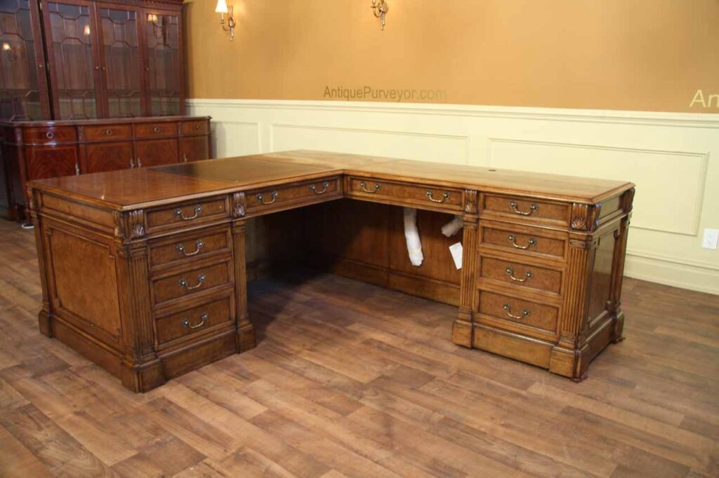 Walnut Leather Top Return Desk | Traditional Return Desk