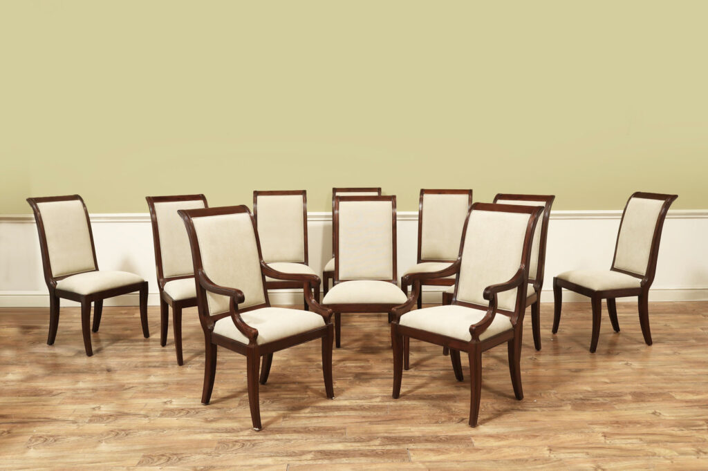 Set of 10 Solid Mahogany Sleigh Back Dining Chairs with Neutral Crypton ...