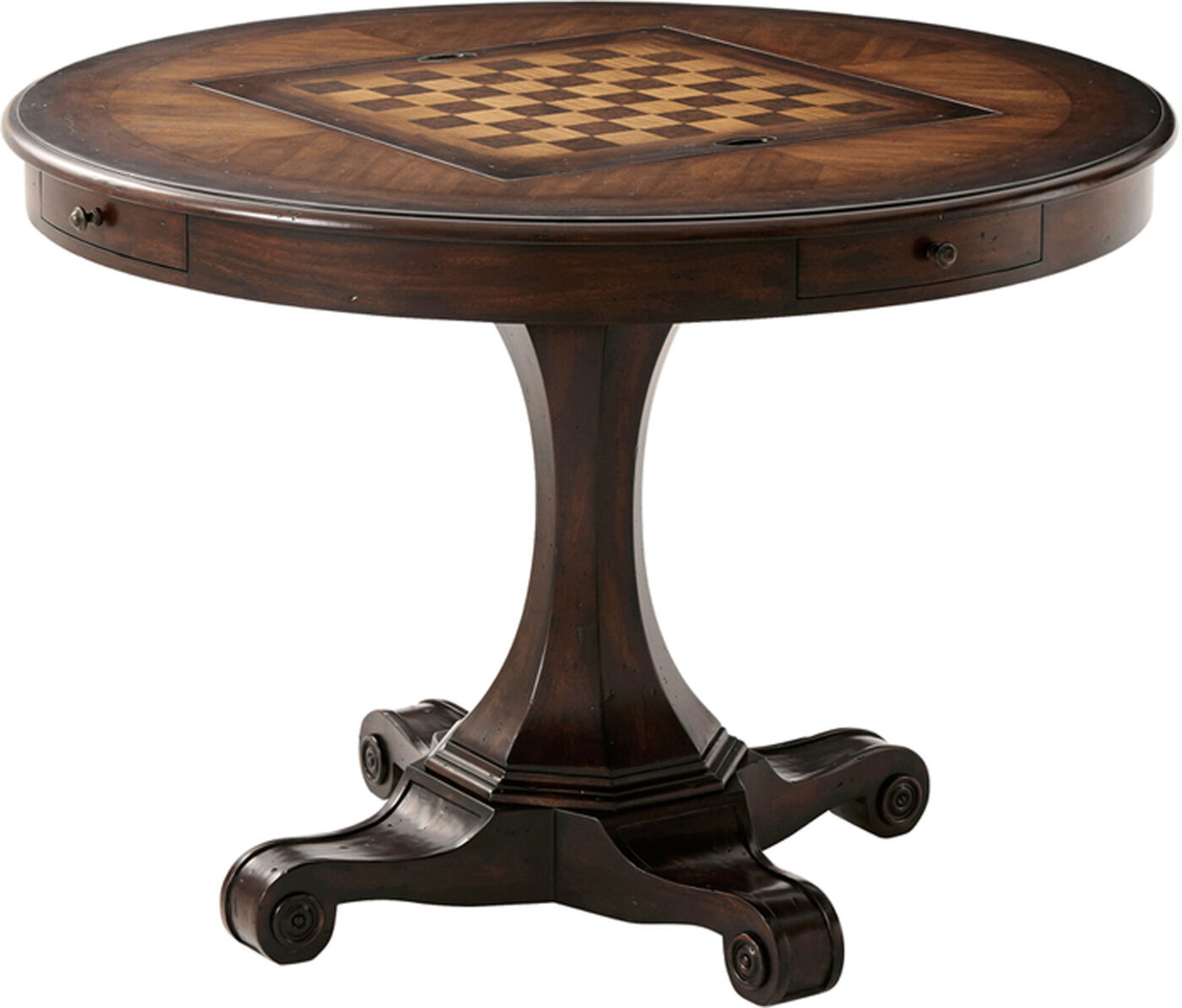 42x42 Round Reversible Inlaid Backgammon and Chess Game Table on Pedestal