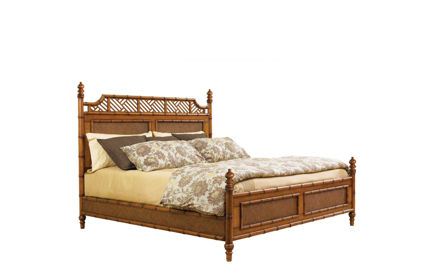 Tropical Style King Poster Bed with Chippendale Inspired Cutouts and ...